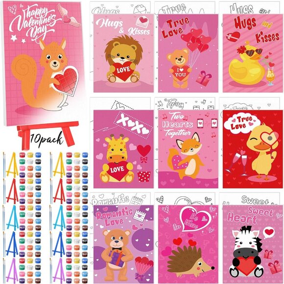 Art | 1 Set Valentines Day Jungle Animals Pre Printed Canvas Pre Drawn ...